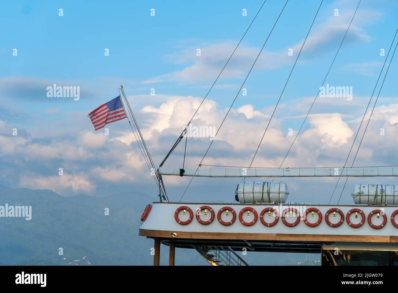 American flag waving on ship hi-res stock photography and images - Alamy