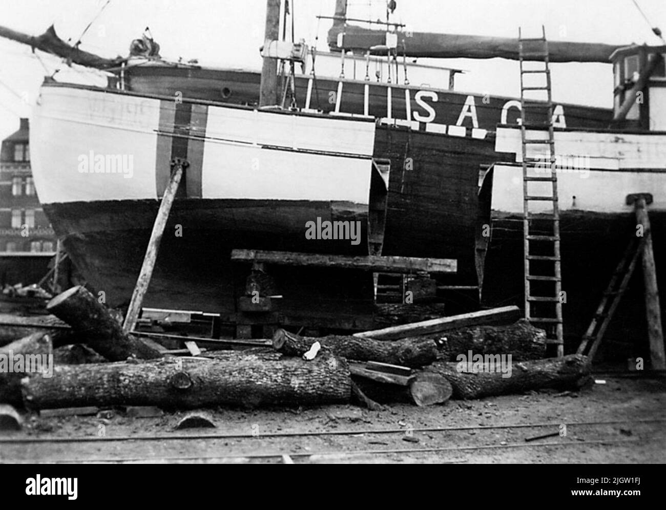 Written on the back: 4. Landskrona lap. Fishing boat is cut to be ...