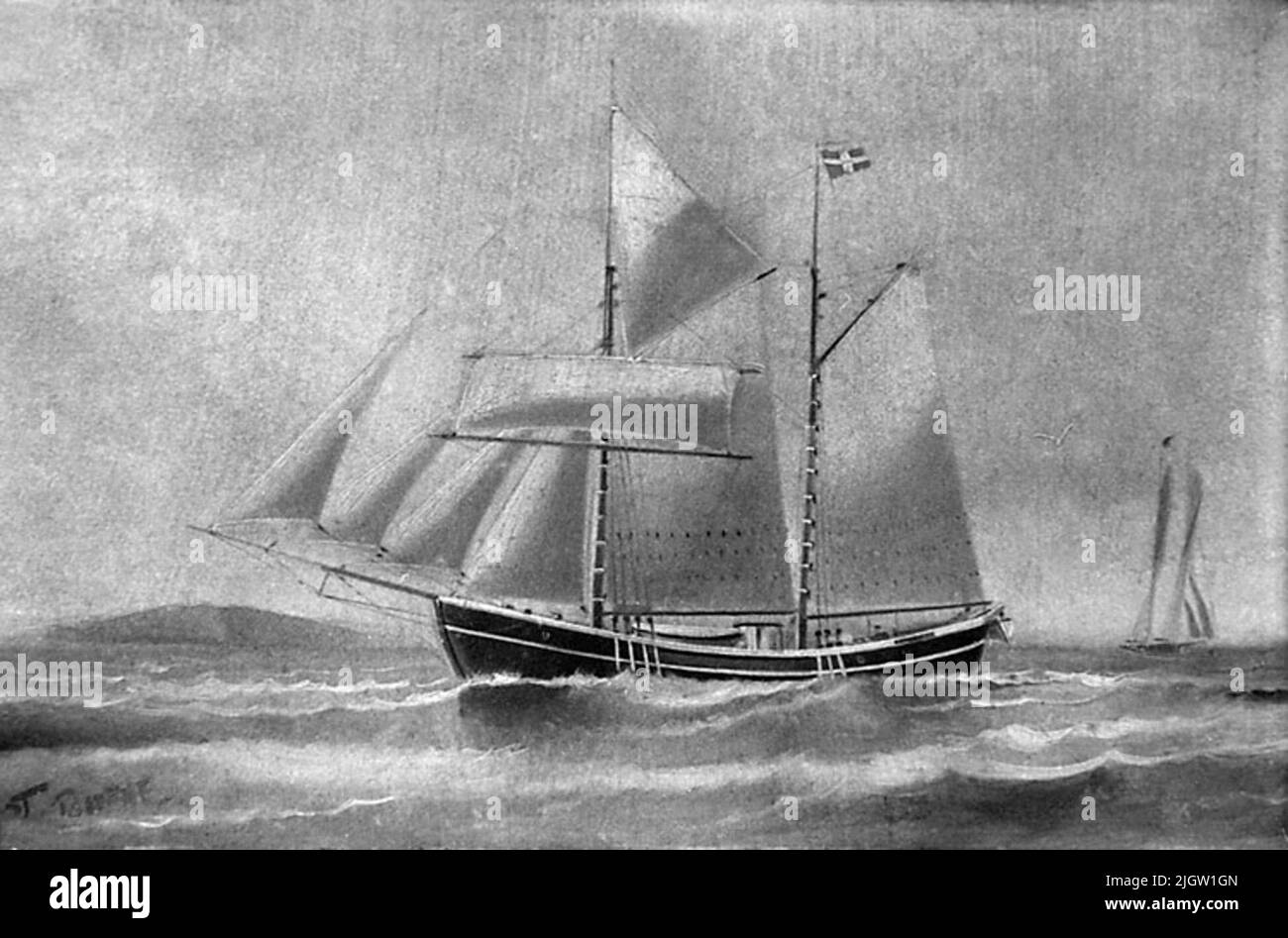 Written on the back: SU: E: E 2001. Danish schooner. Avotographed ...