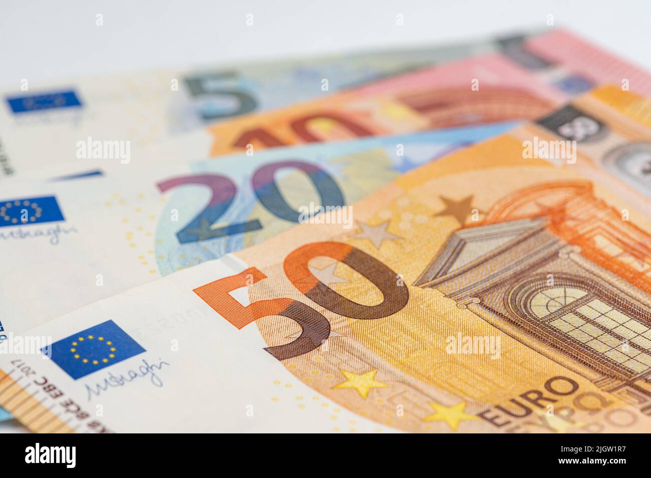 5, 10, 20, 50 euro banknotes. Money on white background Stock Photo - Alamy