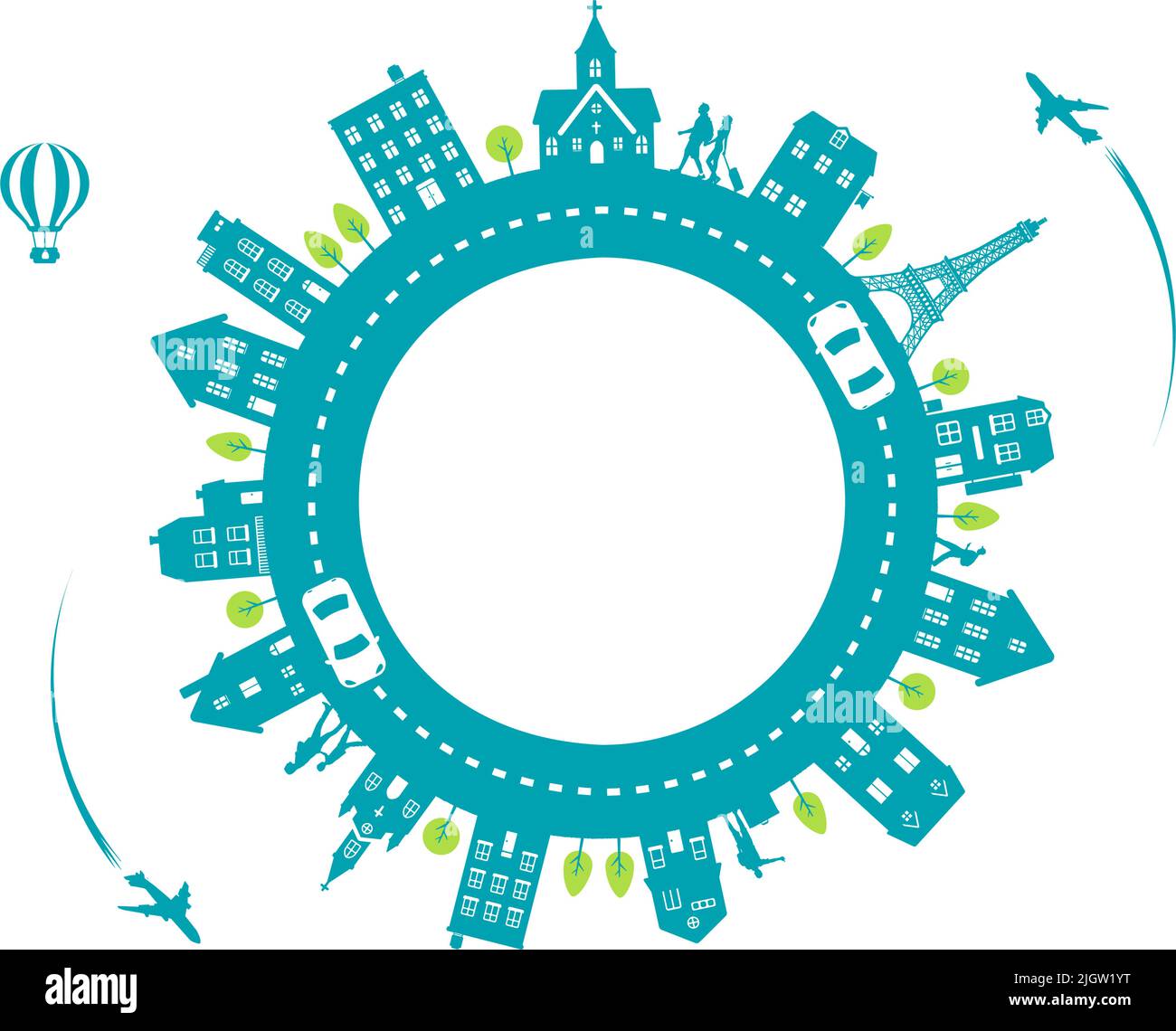 Cityscape arranged in a circle vector illustration Stock Vector Image ...
