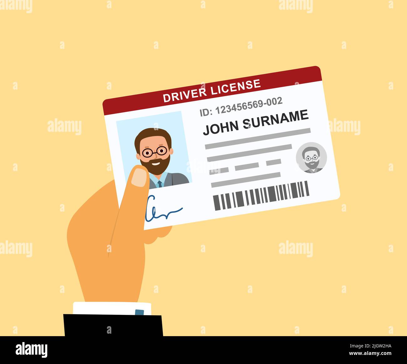 The hand holds the document driver license for a car on yellow ...