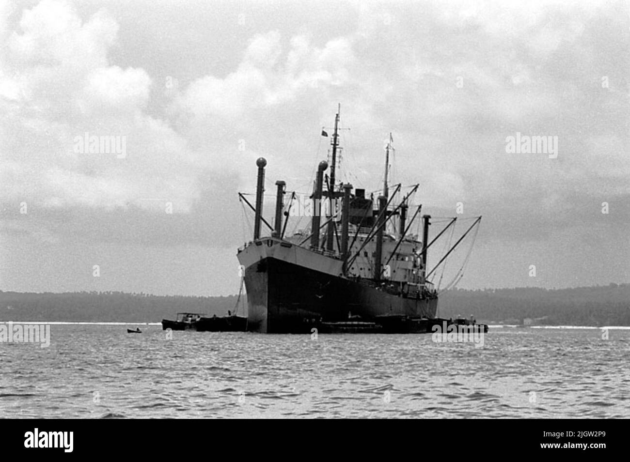 A ship, M/S "Lisa Brodin" is anchored out at sea. There are a couple of ...