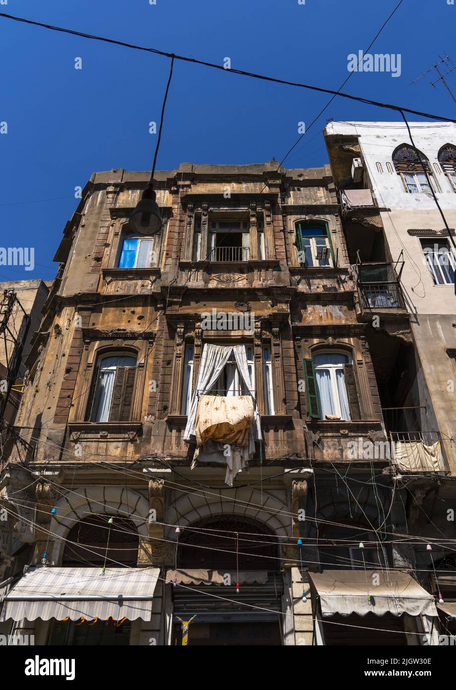 Old heritage building with bullet holes in the city, Beirut Governorate ...