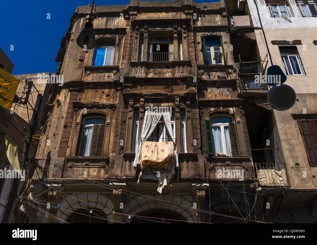 Old heritage building with bullet holes in the city, Beirut Governorate ...
