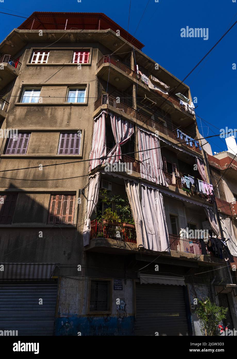Old heritage building with curtains in the city, Beirut Governorate ...