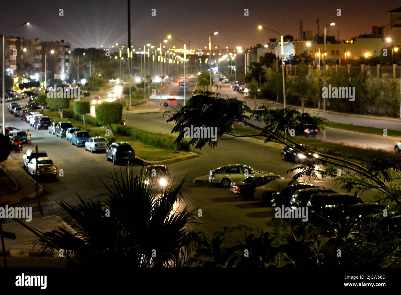 Giza, Egypt, May 19 2022: the moving vehicles and cars at night on the ...