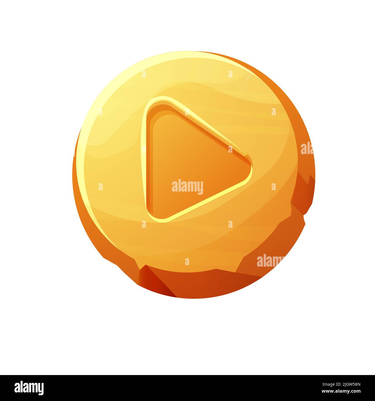 Golden Play or start button in funny cartoon style isolated on white ...