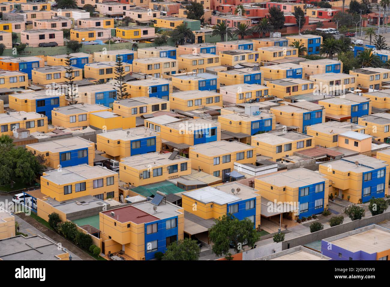 Colorful multicolored residences in a housing area in Antofagasta ...