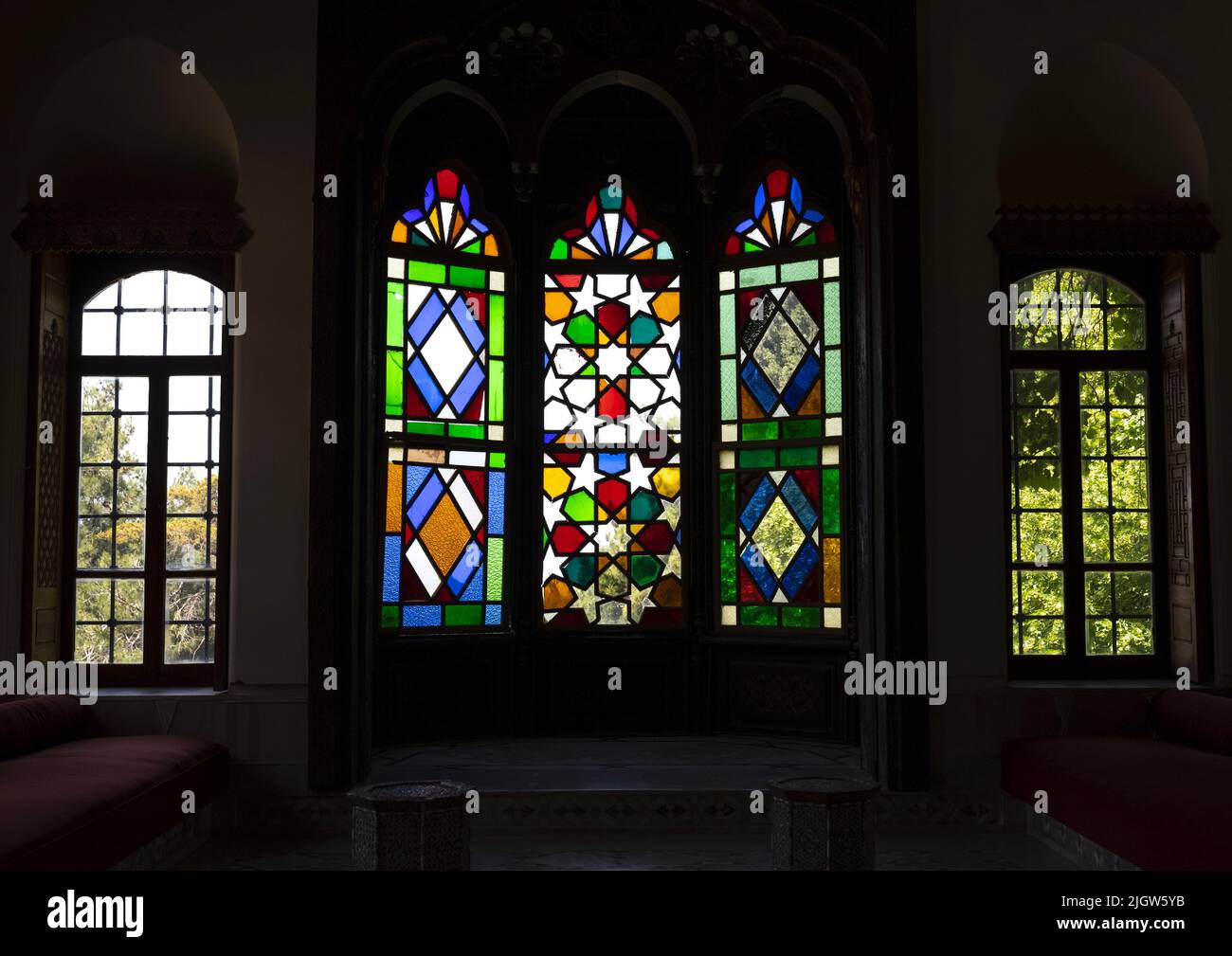Stained glass windows in the Internal Hall of Beiteddine Palace, Mount ...