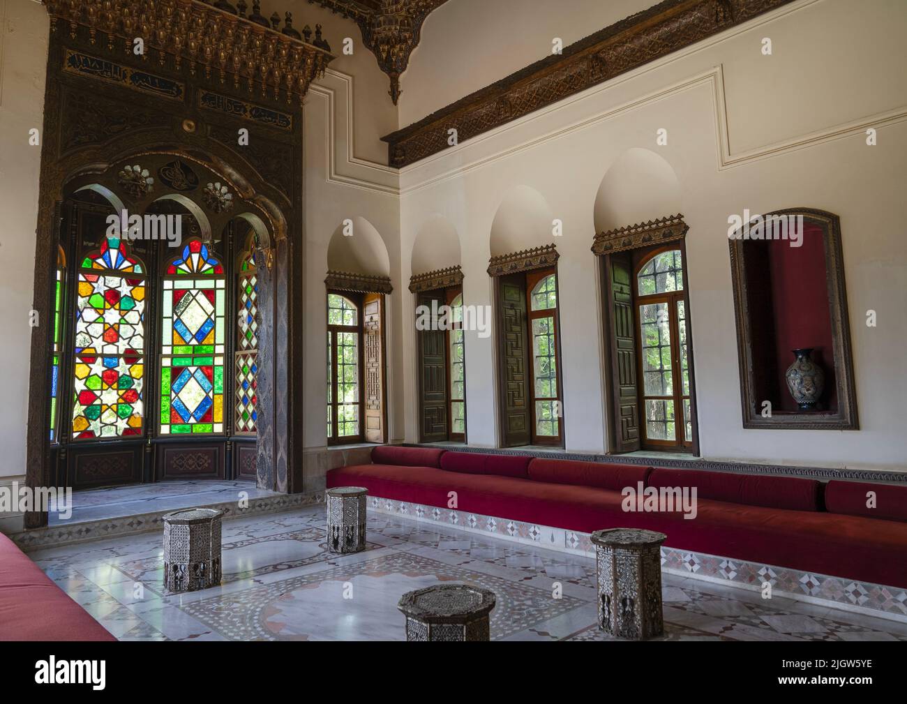 Stained glass windows in the Internal Hall of Beiteddine Palace, Mount ...