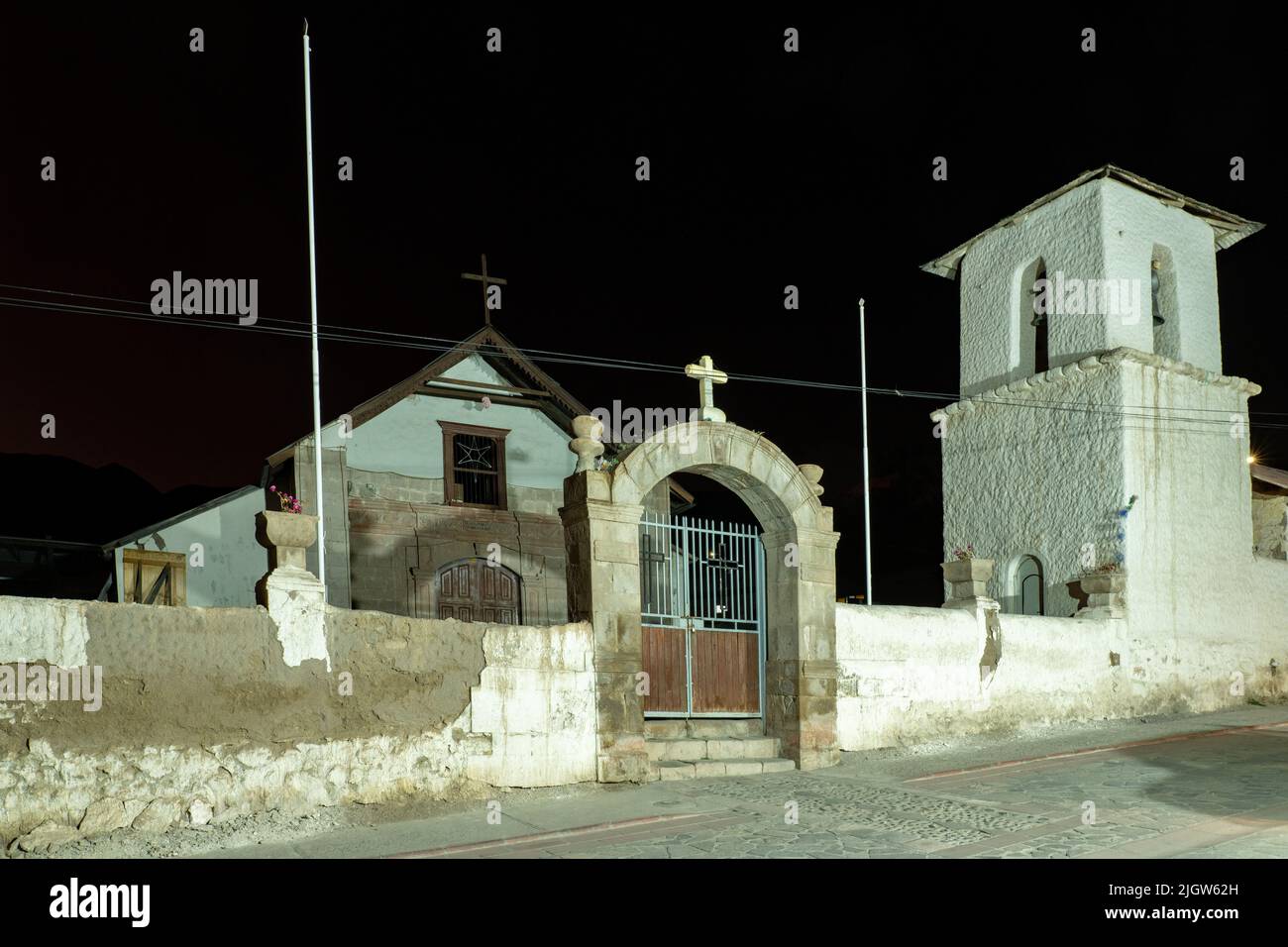 The Church of St. Ildefonso at night, built in the late 1800's in stone ...