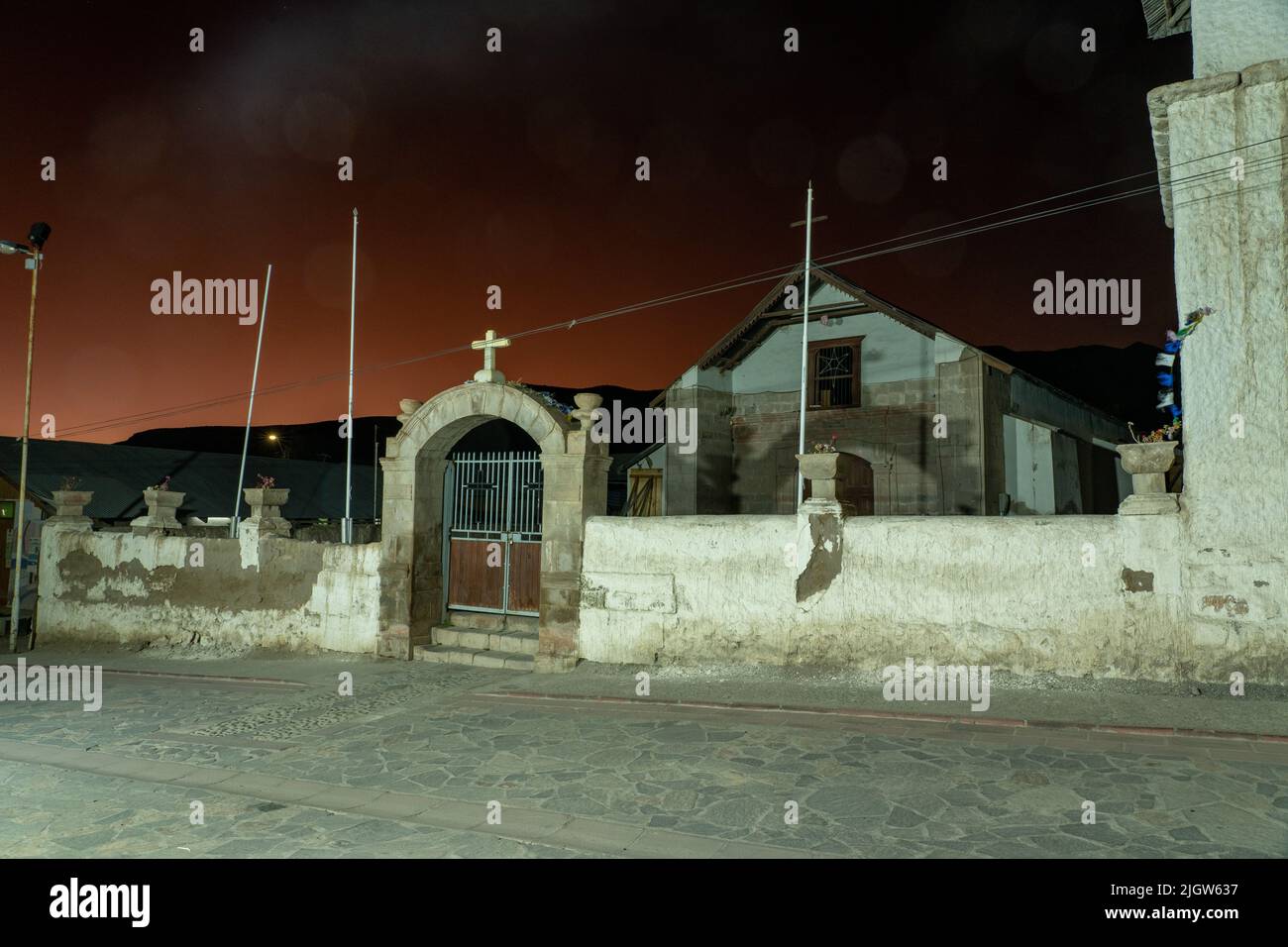 The Church of St. Ildefonso at night, built in the late 1800's in stone ...