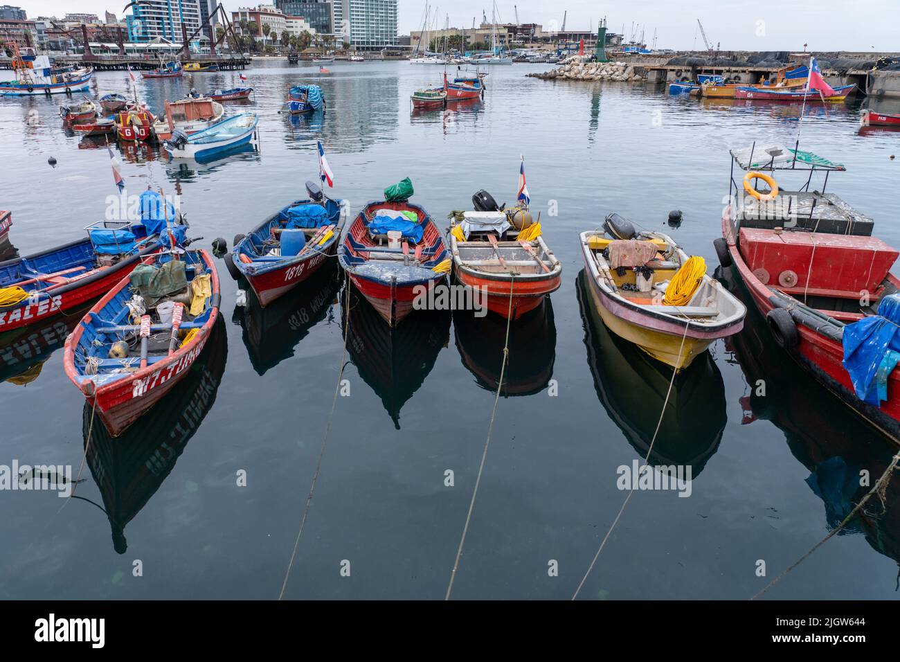 Fishing boats moored in the boat basin at Antofagasta, Chile Stock ...