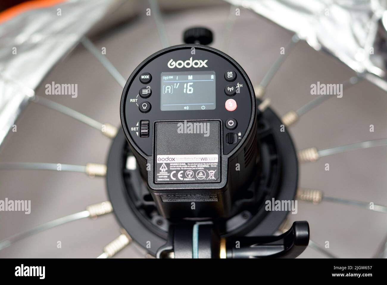 Cairo, Egypt, June 9 2022: A portable Godox AD300 Pro outdoor flash ...