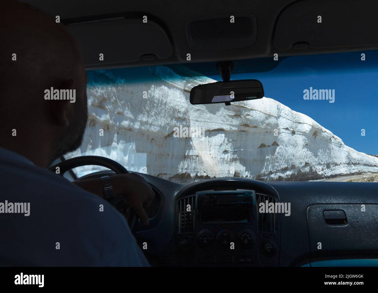 Car driving along snow in the mountain, North Governorate, Daher el ...