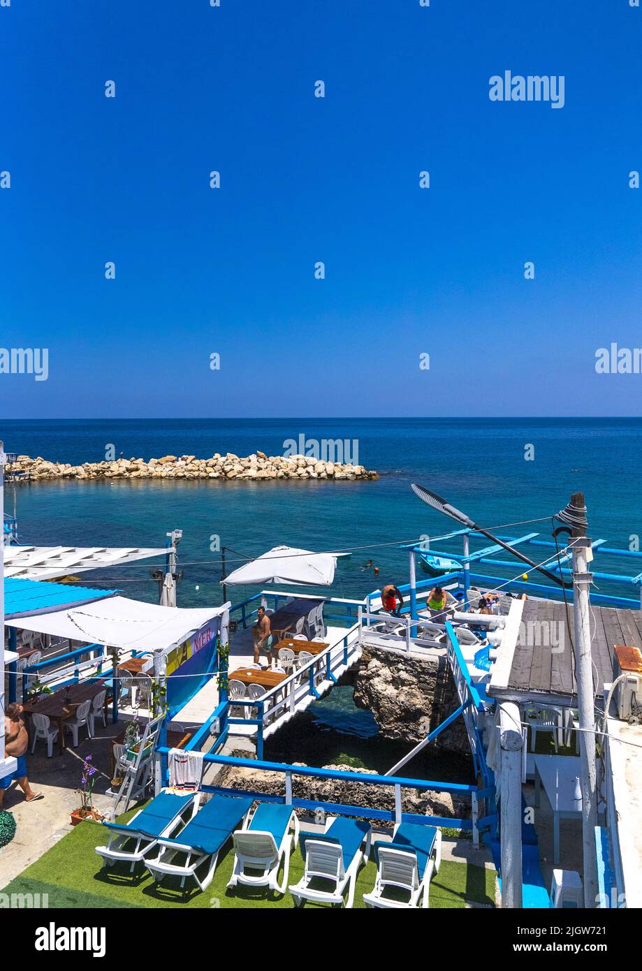 Restaurants and bars on the seashore, North Governorate, Anfeh, Lebanon ...