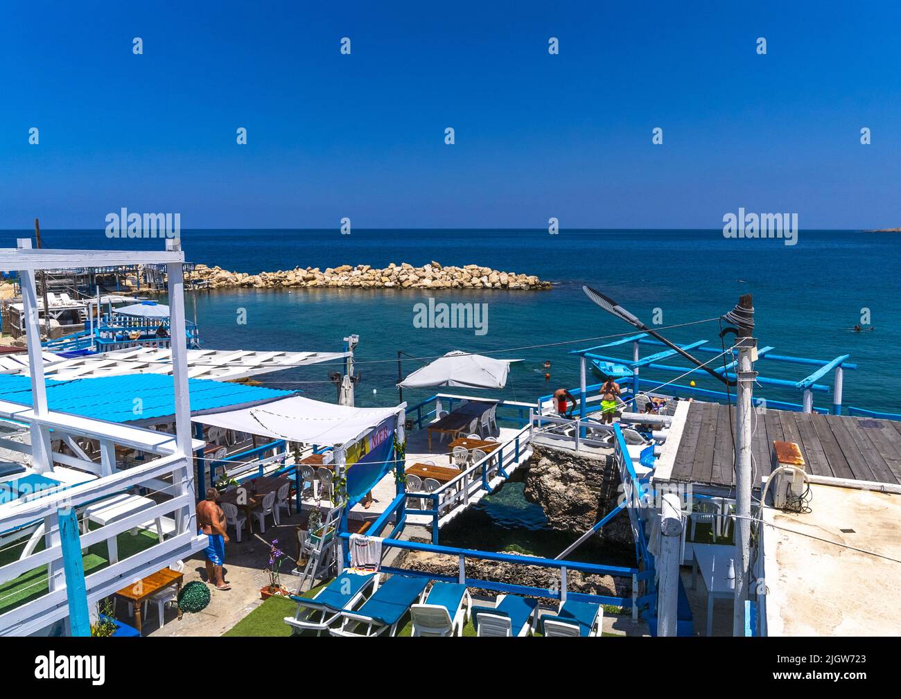 Restaurants and bars on the seashore, North Governorate, Anfeh, Lebanon ...