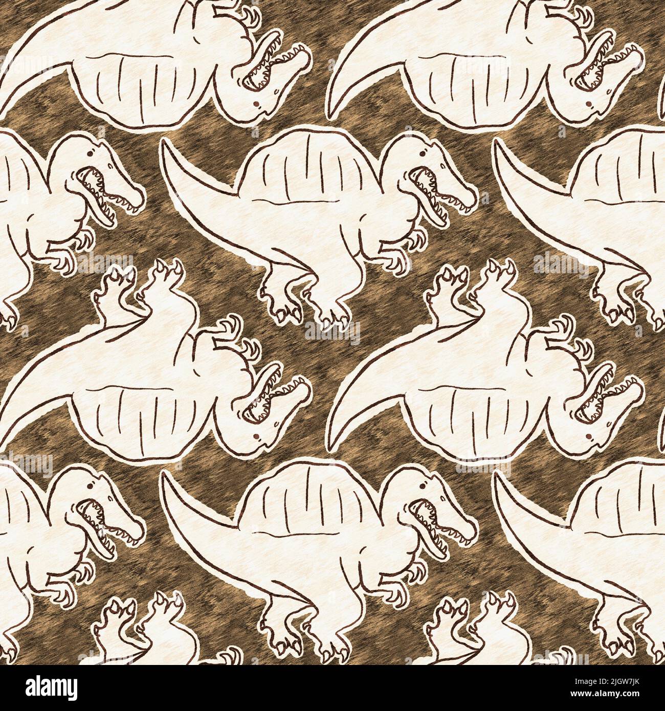 Brown hand drawn Spinosaurus dinosaur seamless pattern. Gender Neutral ...