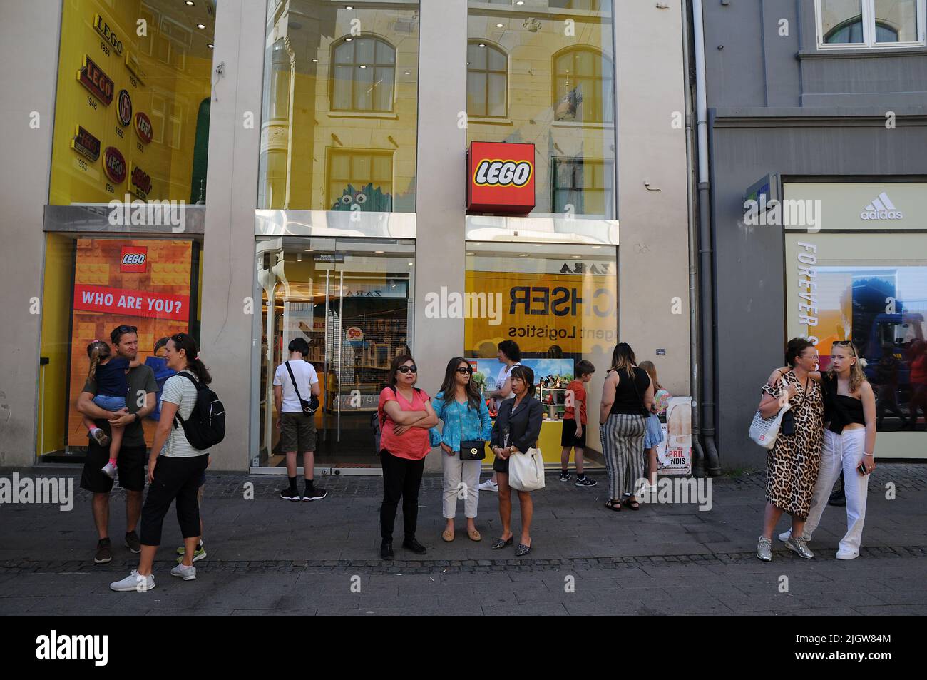 Copenhagen /Denmark/13 July 2022/Lego toys shoppers waiting at Lego ...
