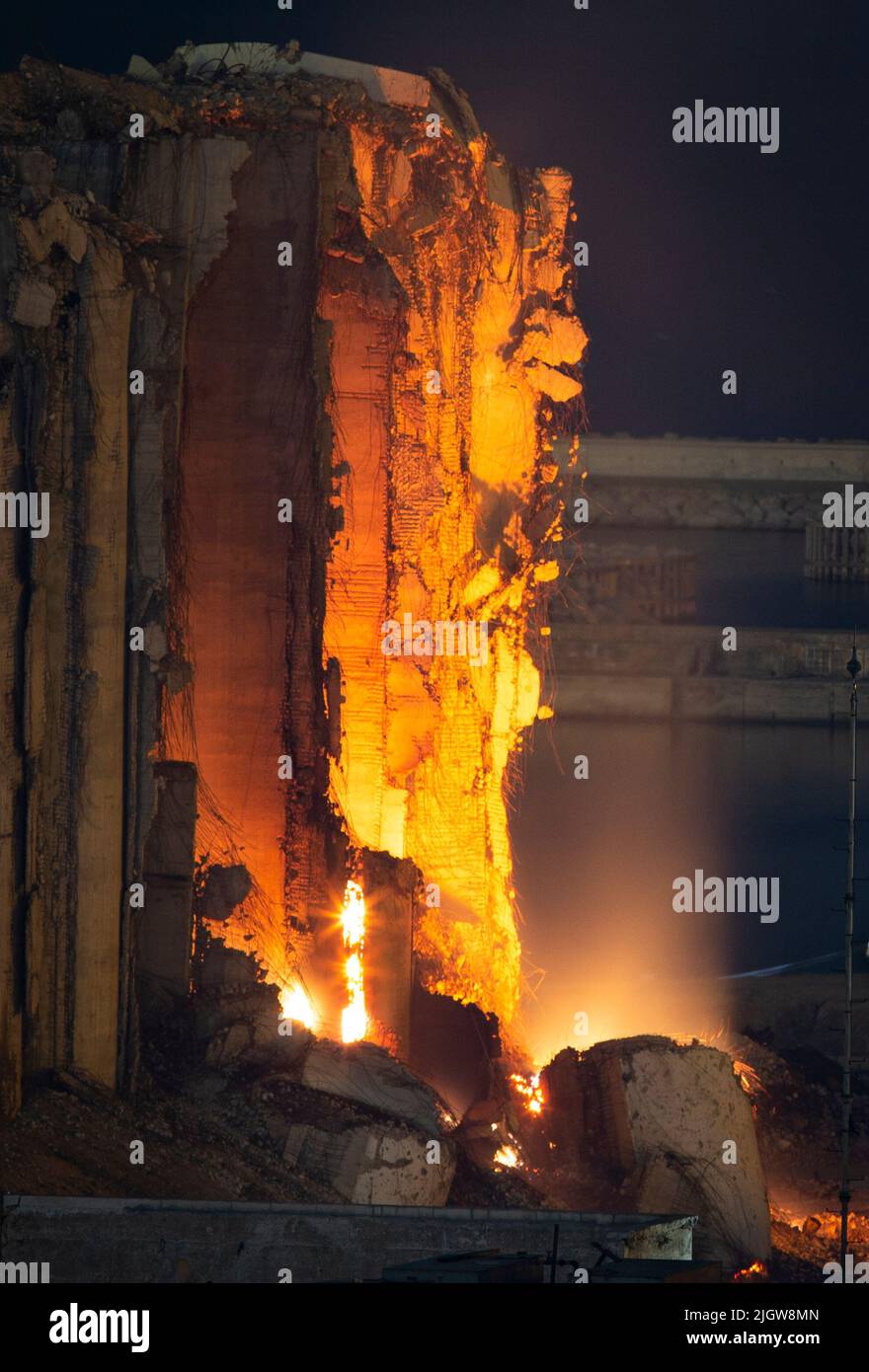 Beirut, Lebanon: July 12, 2022, A fire is seen burning at the grain ...