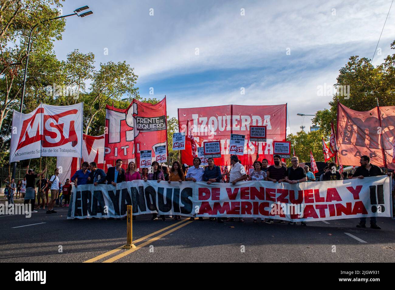 A view of left-wing parties protest in front of the Embassy of the USA ...