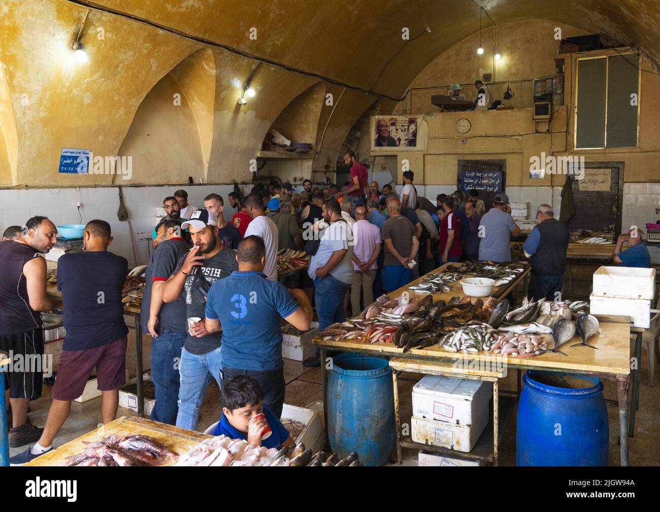 Auction in the fish market, North Governorate, Tripoli, Lebanon Stock ...