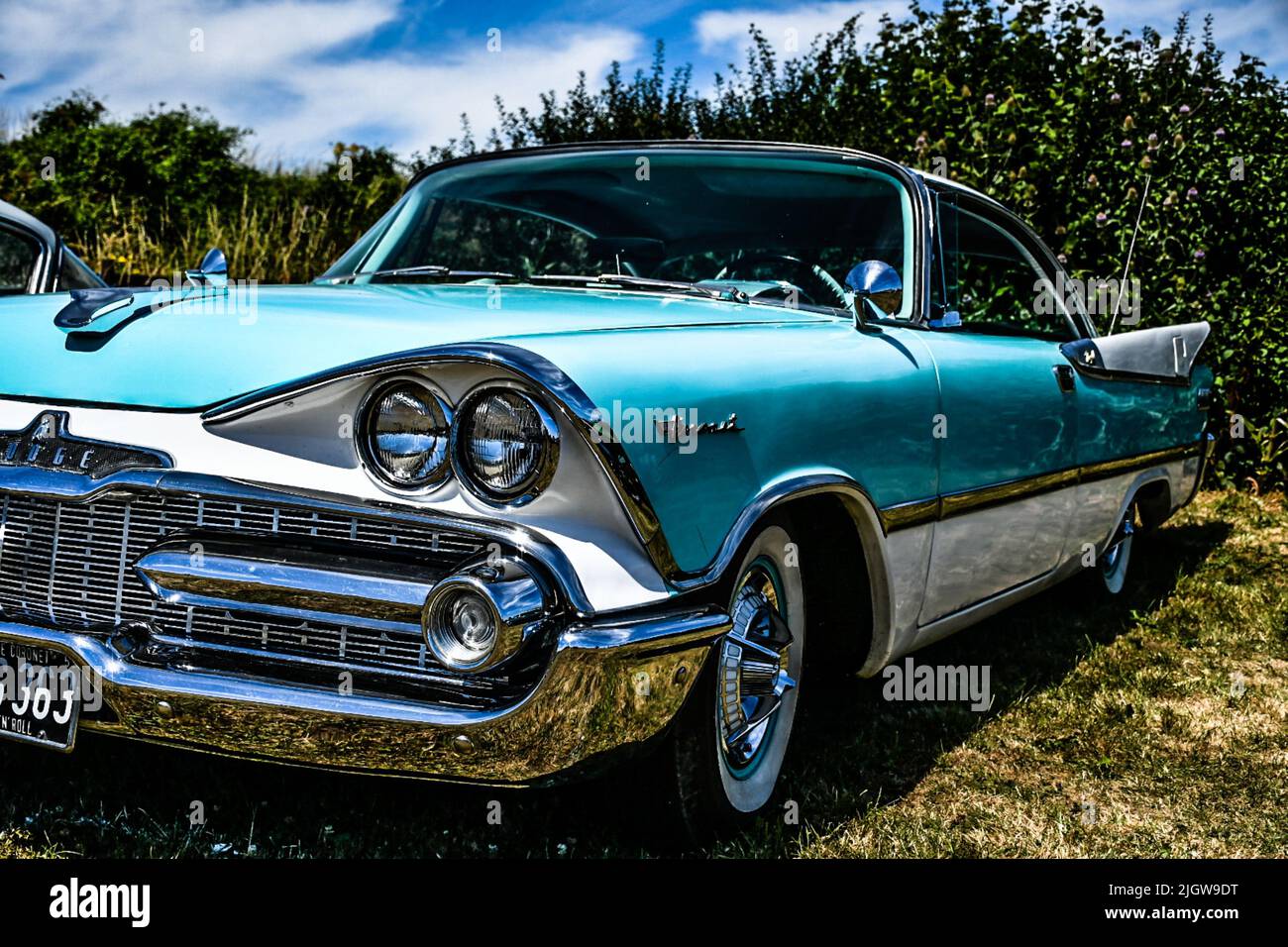 The blue Dodge Custom Royal classic automobile parked outdoors Stock ...