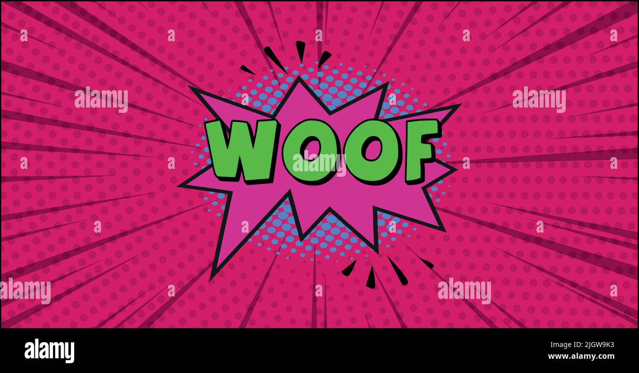 Comic zoom inscription WOOF on a colored background - Vector ...