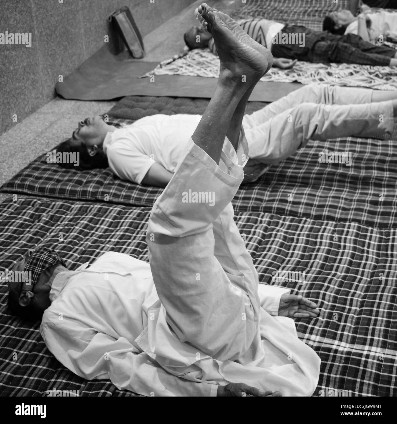 Delhi, India, June 19 2022-Group Yoga exercise session for people of ...