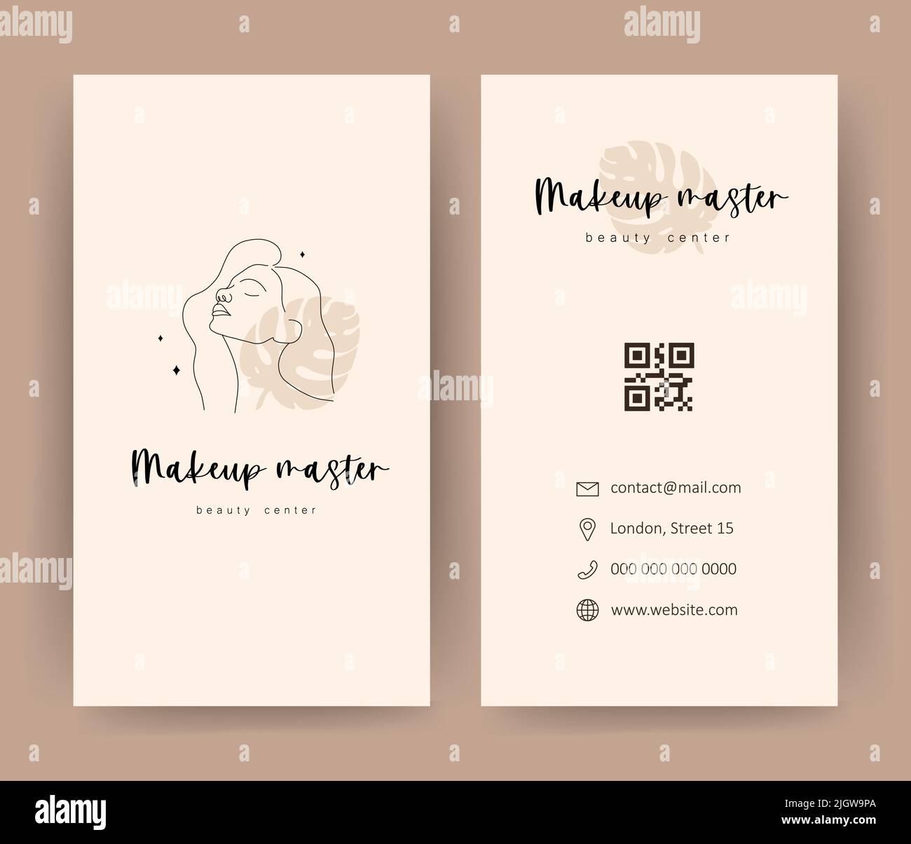 Makeup artist business card. Vector template with linear woman face ...