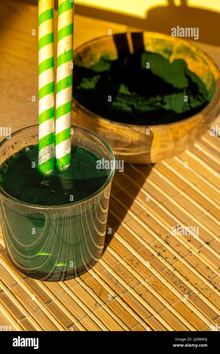 Blue-green algae Chlorella and spirulina powder, dietary supplement for ...