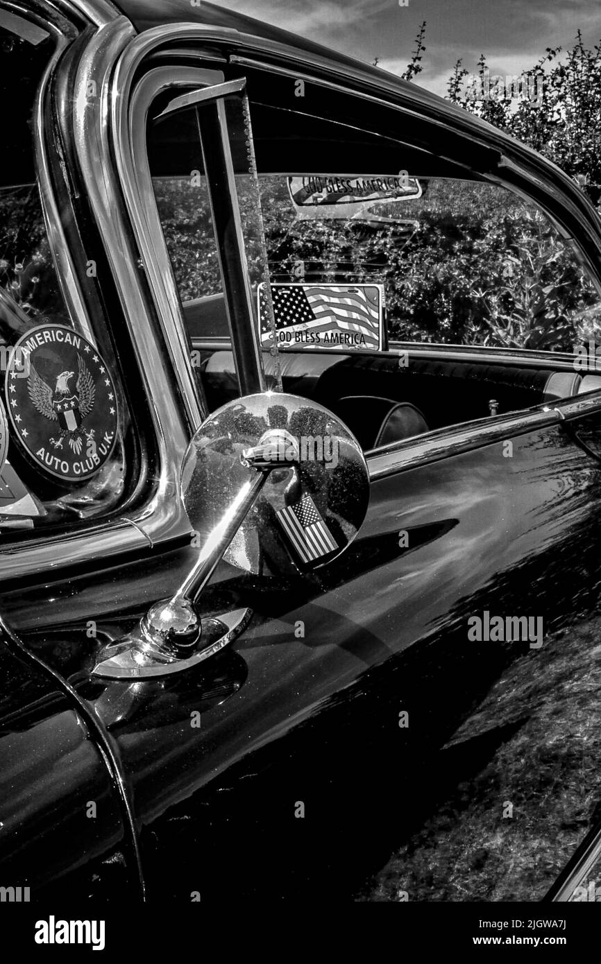 The vertical grayscale of a classic car detail -monochrome automobile ...