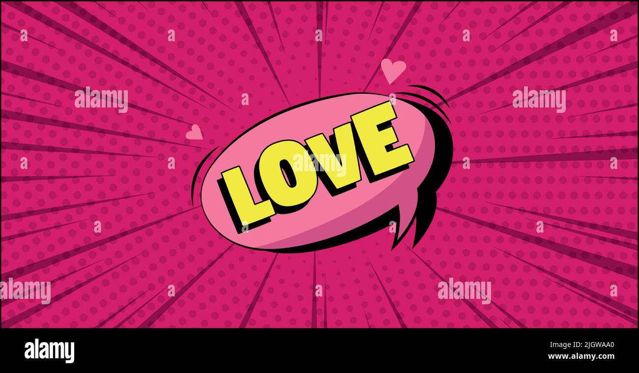 Comic zoom inscription LOVE on a colored background - Vector ...