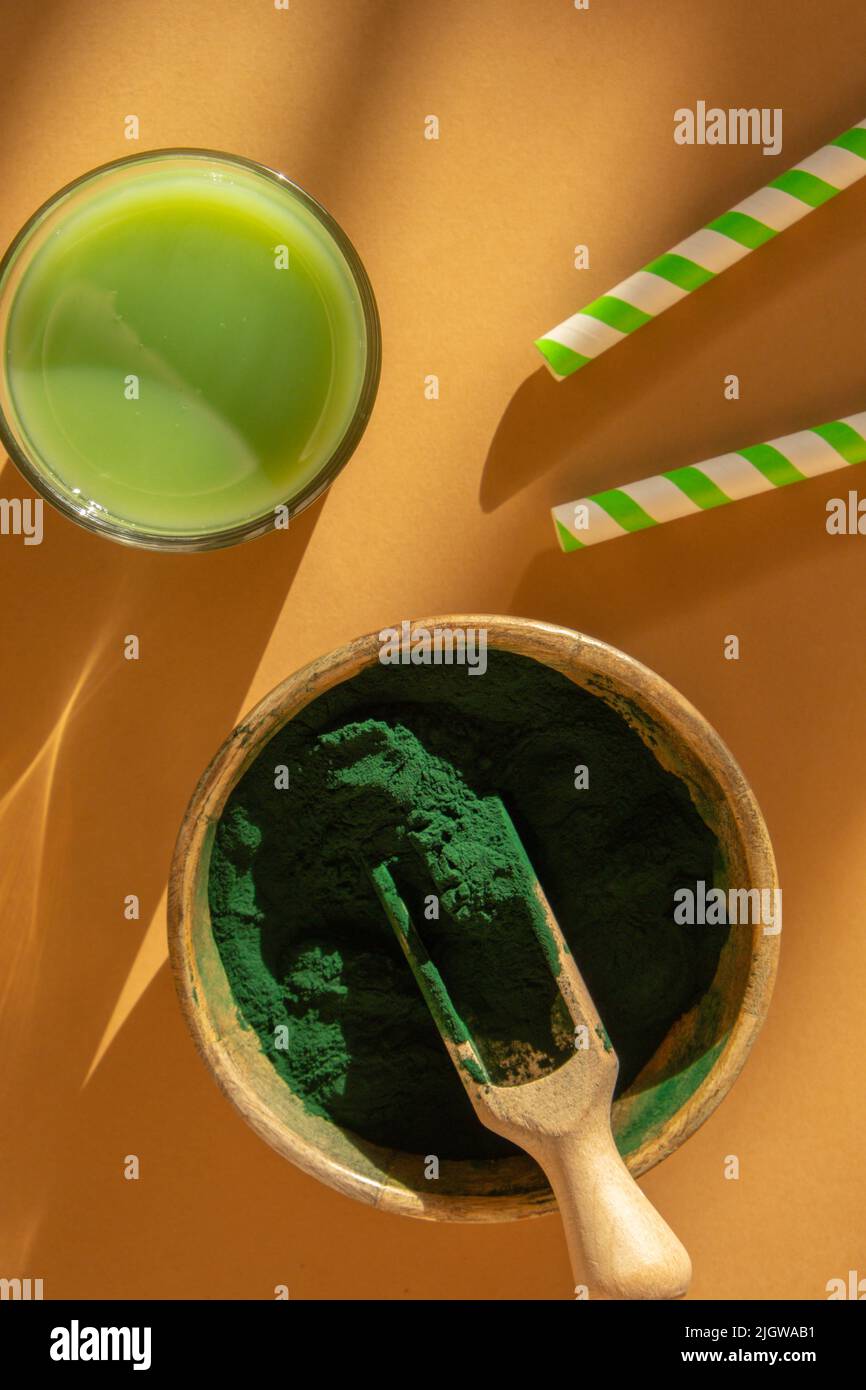 Blue-green algae Chlorella and spirulina powder, dietary supplement for ...