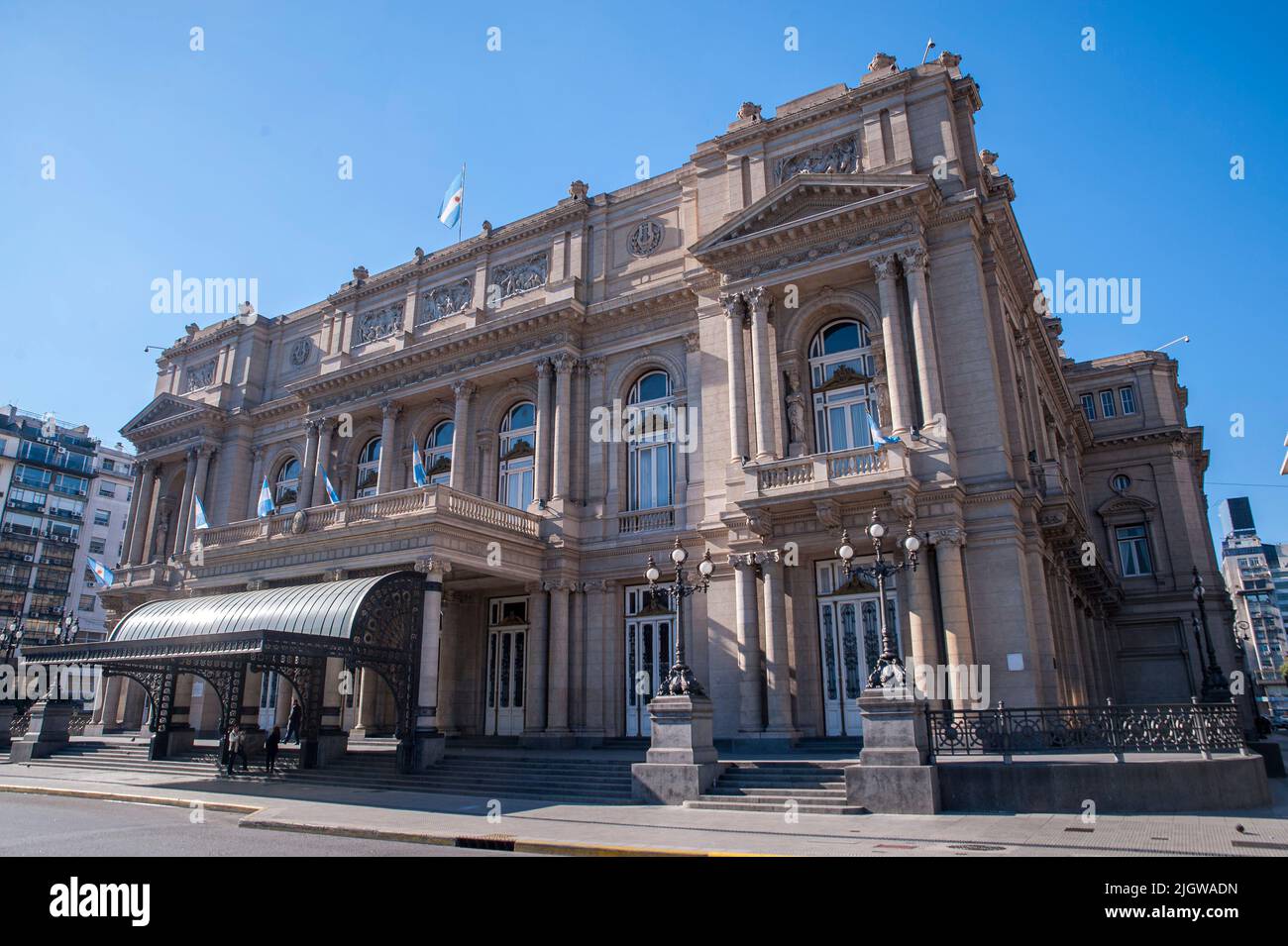 A building facade of famous of Colon Theater in Buenos Aires Stock ...