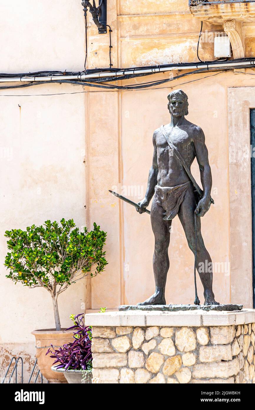 Statue of Balearic slingshot warrior in Felanitx, Mallorca Stock Photo ...