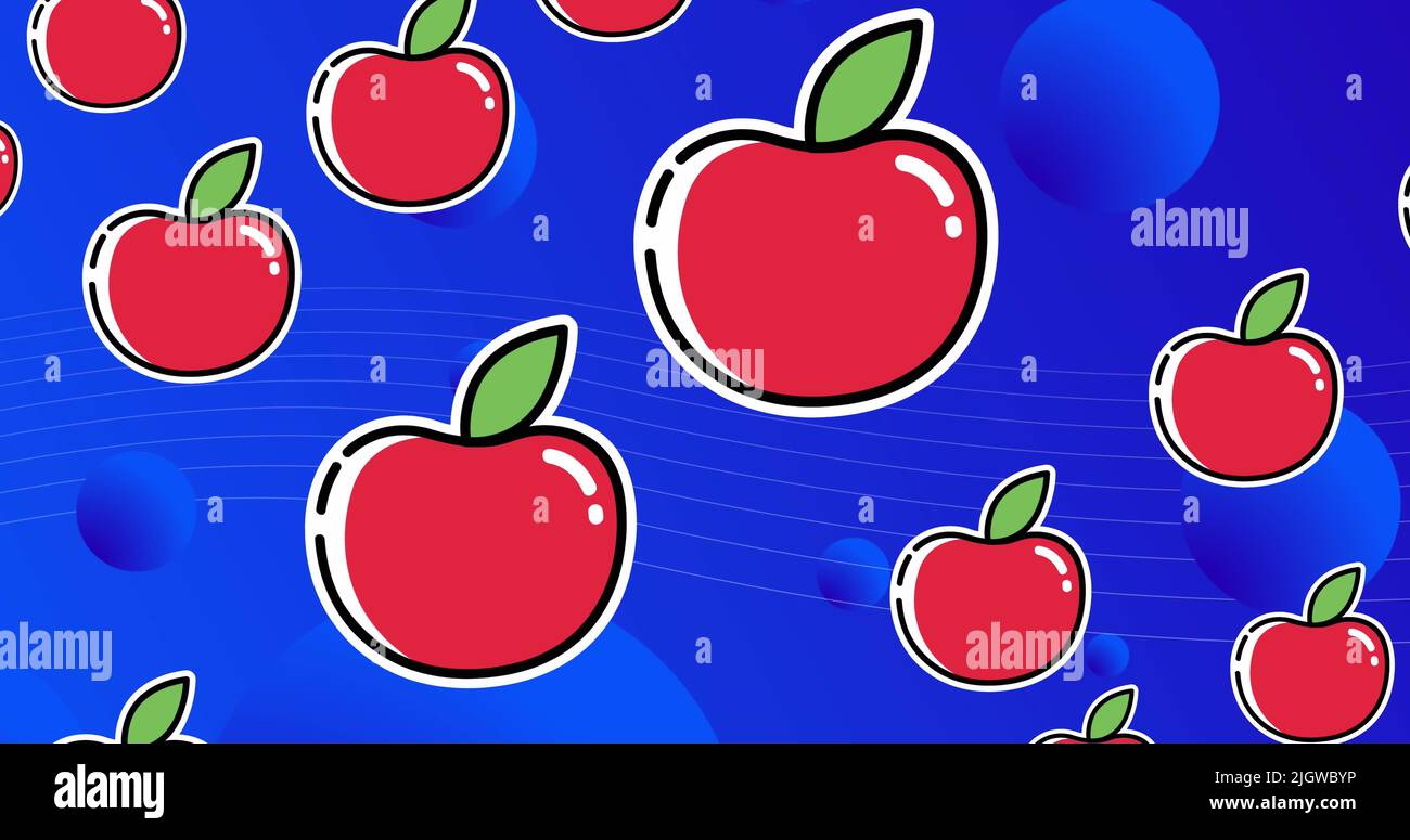 Image of red apple repeated over shapes on blue background Stock Photo ...