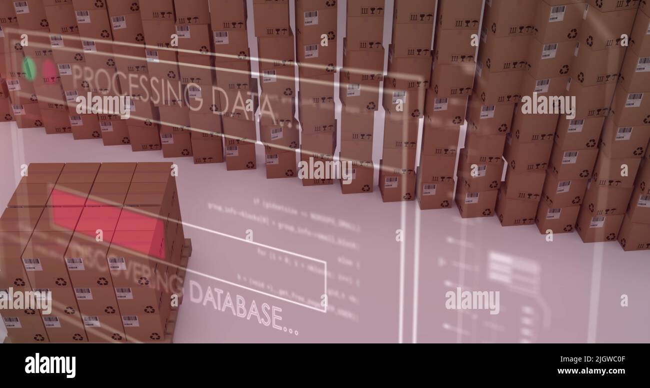 Image of data processing over stack of cardboard boxes Stock Photo - Alamy