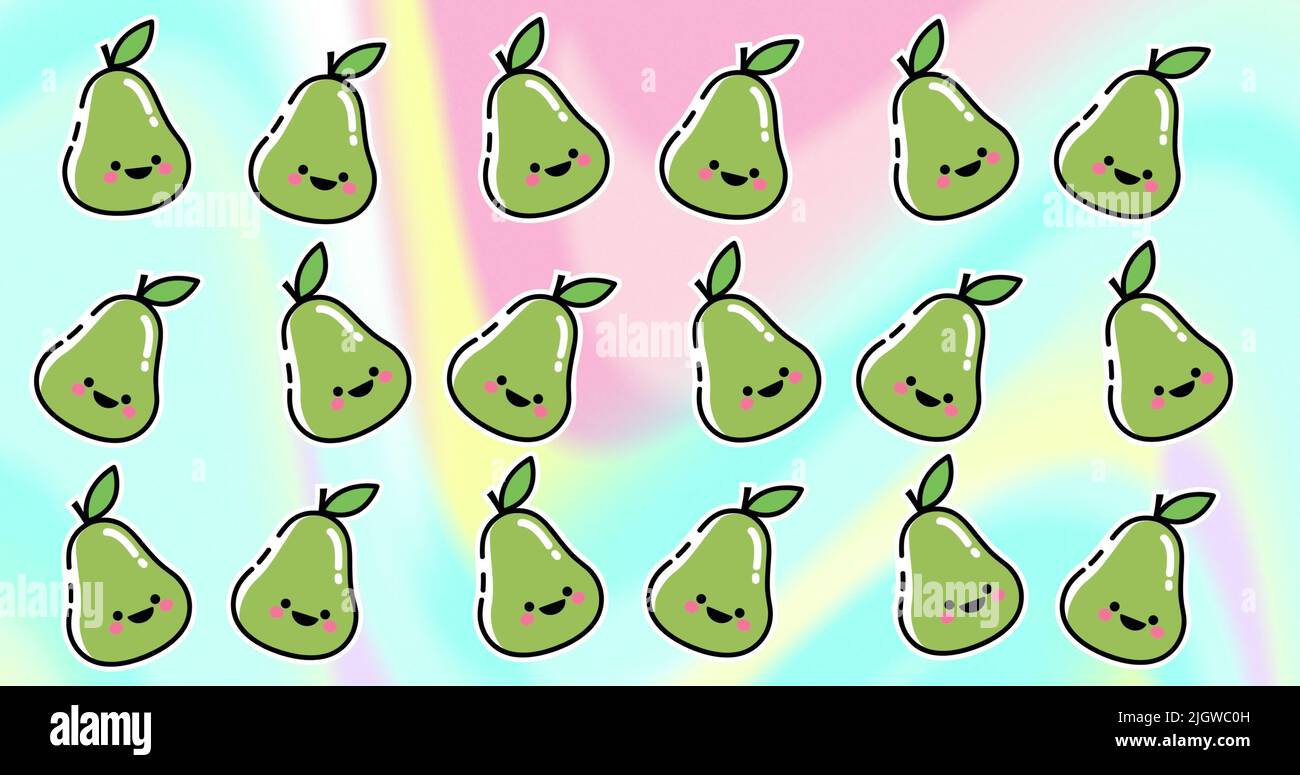 Image of green pear repeated over colorful background Stock Photo - Alamy