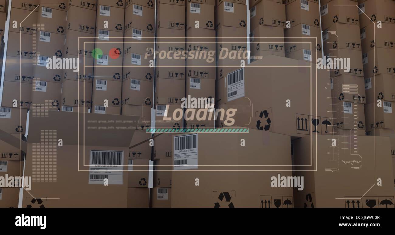 Image of data processing over stack of cardboard boxes Stock Photo - Alamy