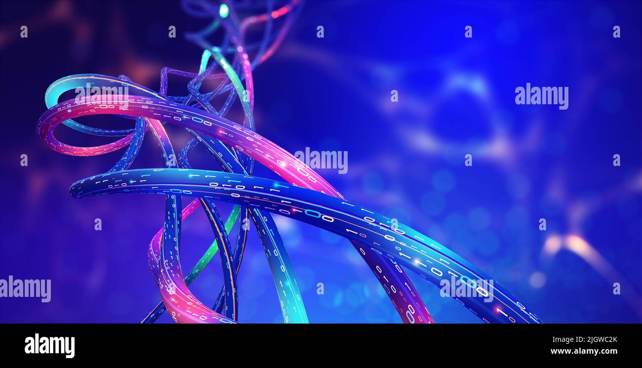 Complexity of information flows. Weaving encoded data. Binary code ...