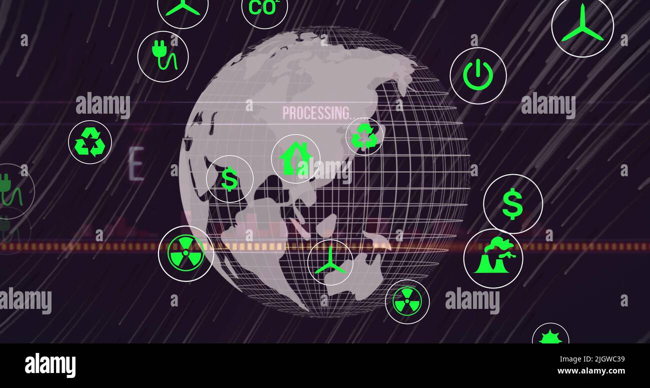 Image of ecology and green energy icons over globe Stock Photo - Alamy Image of ecology and green energy icons over globe Stock Photo - Alamy
