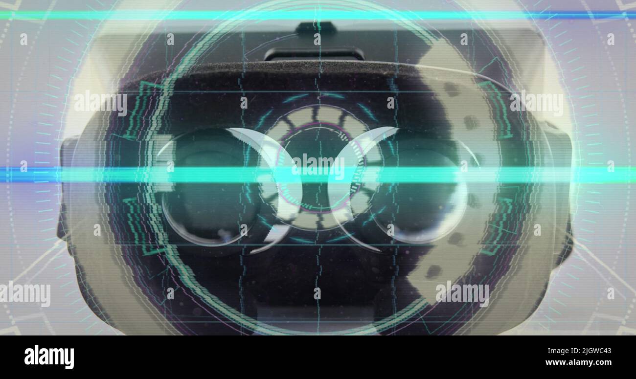 Image of scope scanning and data processing over vr headset Stock Photo ...
