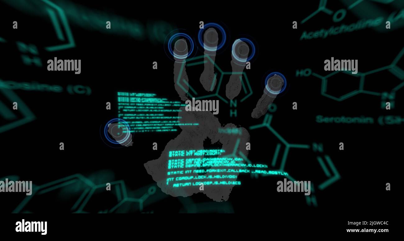 Image of data processing over biometric handprint Stock Photo - Alamy