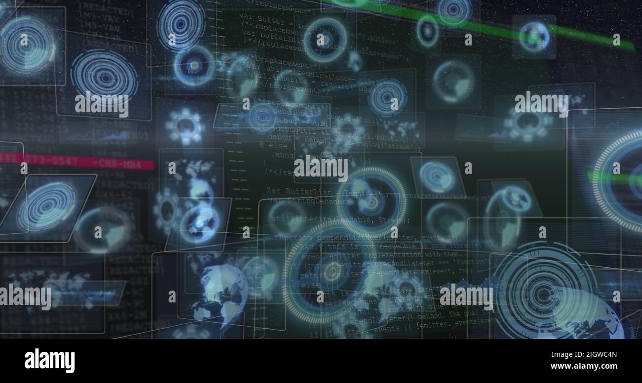 Digital image of multiple round scanner against data processing on blue background Stock Photo ...