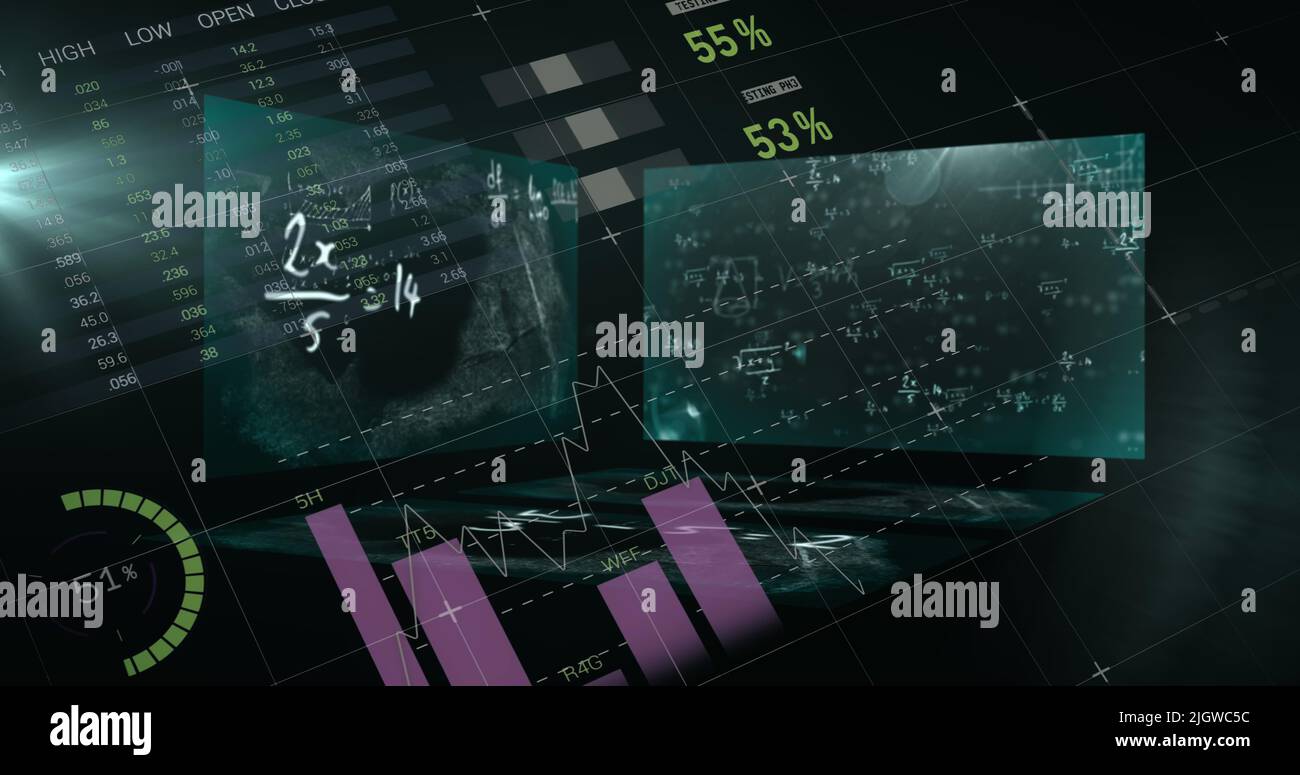 Image of statistics and data processing with mathematical equations on ...