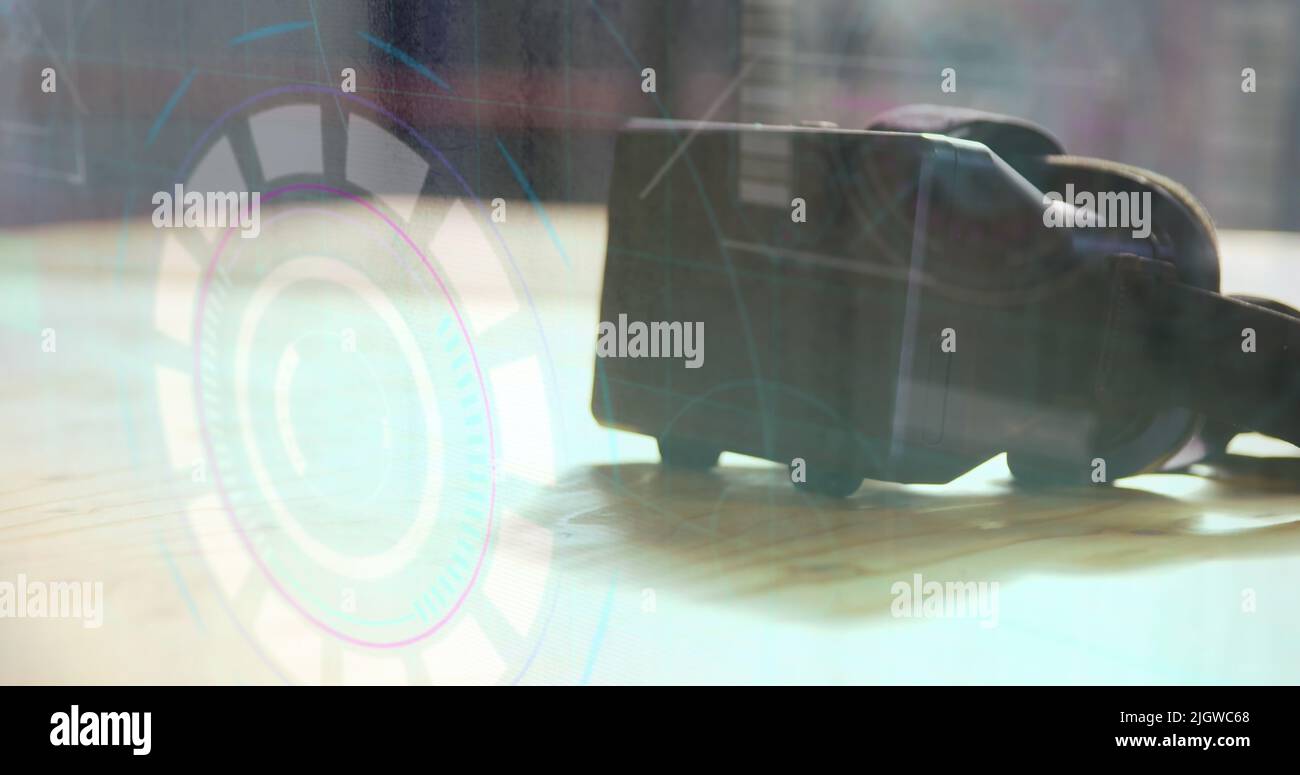 Image of scope scanning and data processing over vr headset Stock Photo ...