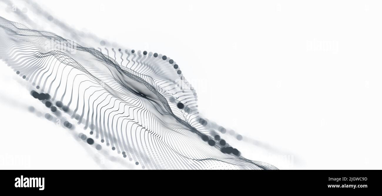 Big data cyber stream 3D illustration. Rhythmic waves of electrical impulses in a neural network ...