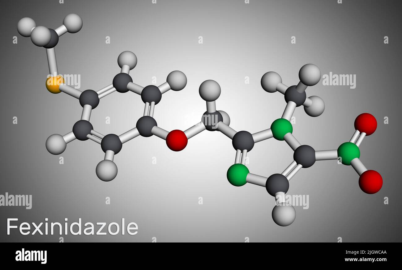 Fexinidazole molecule. It is drug used to treat African trypanosomiasis ...